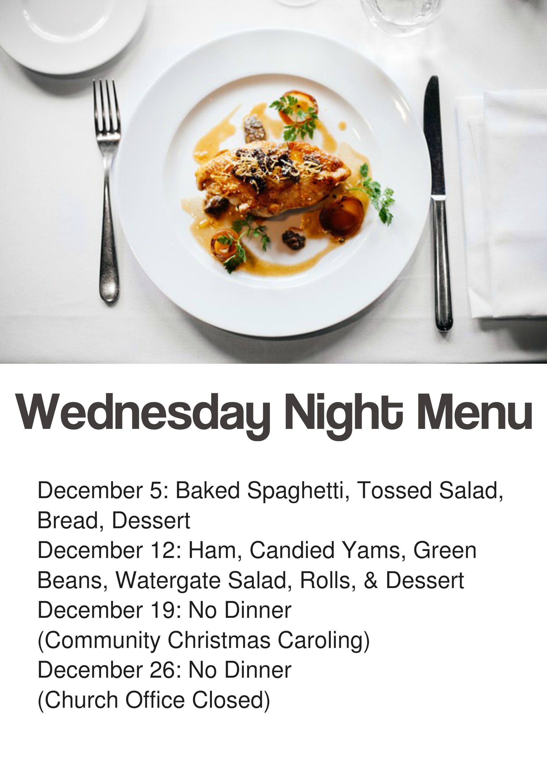 Wednesday Night Menu
